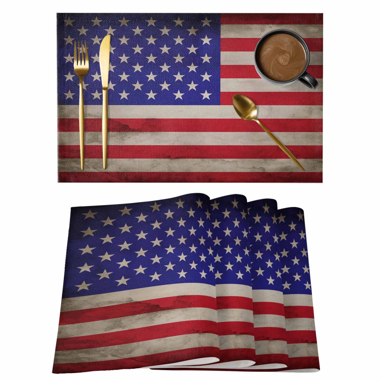 American Flag Placemats Set of 6, USA Flag Retro Placemats for Dining ...
