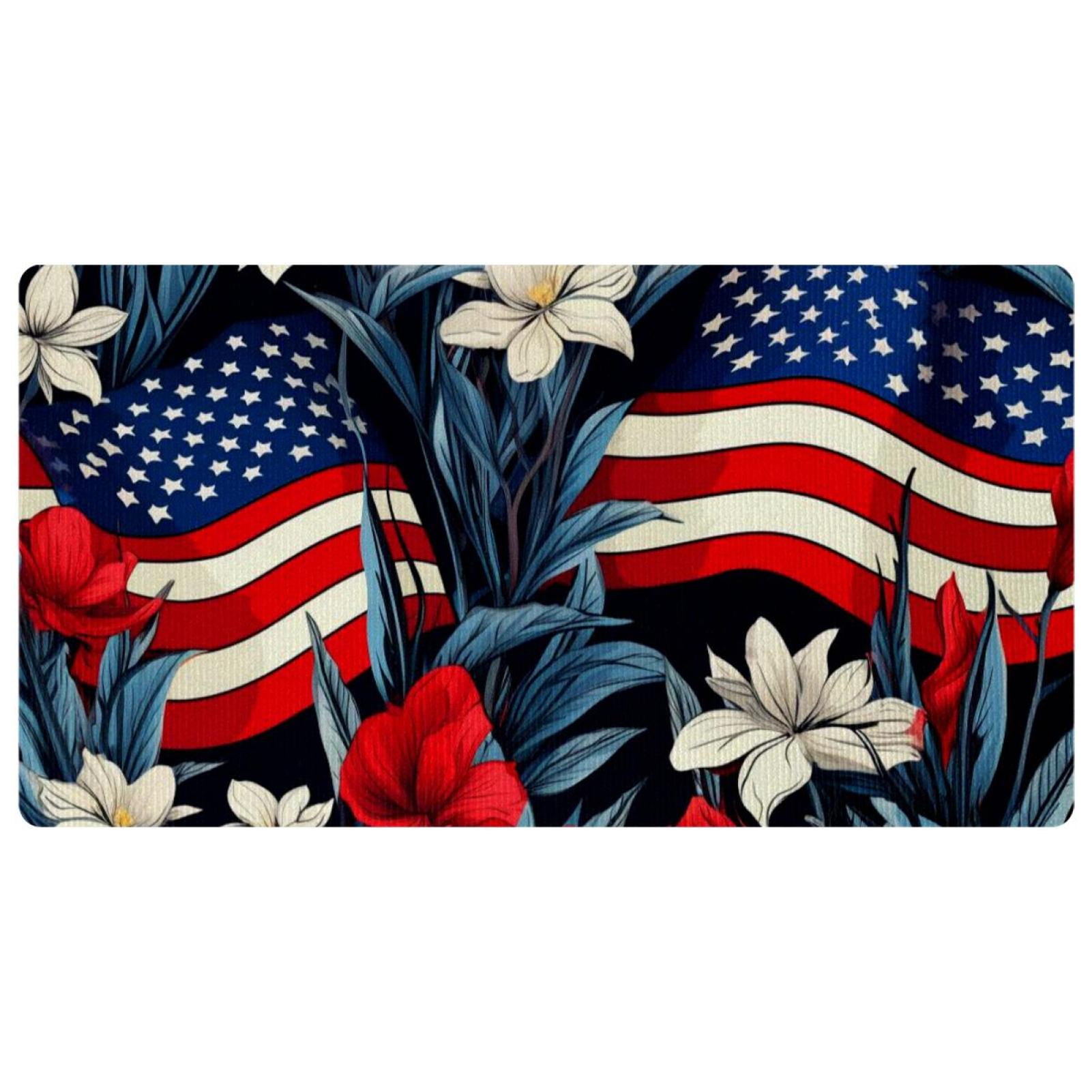 American Flag Plant Kitchen Rug, Washable Kitchen Rugs , Runner Mat for ...