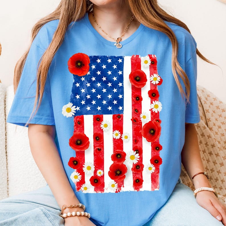 American Flag Png, 4th of July Png, Memorial Day Png, Floral USA Png ...