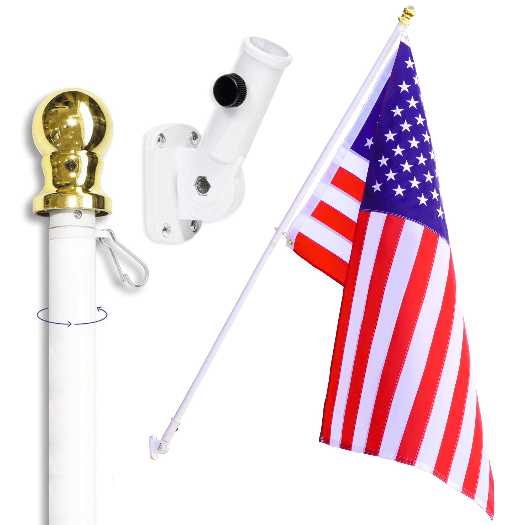 American Flag Pole Kit Includes: 6ft Spinning Flagpole, Flagpole ...
