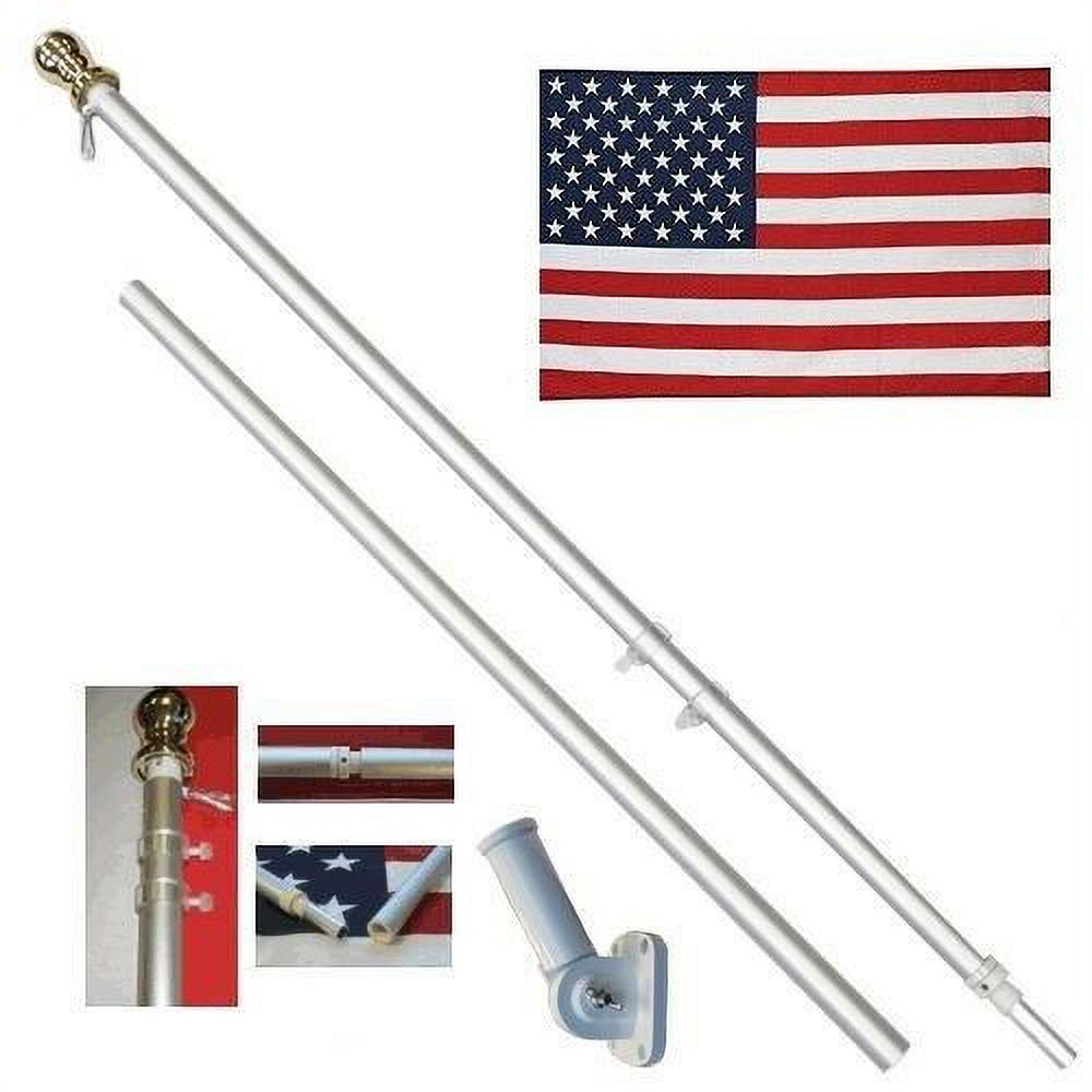 American Flag Pole Kit Wall Mount 6 Ft Spinning 3'x5' US Flag Gold Ball ...