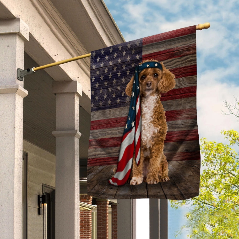American Flag Poodle Dog Proud Patriotic 4th of july House Flag (29 ...