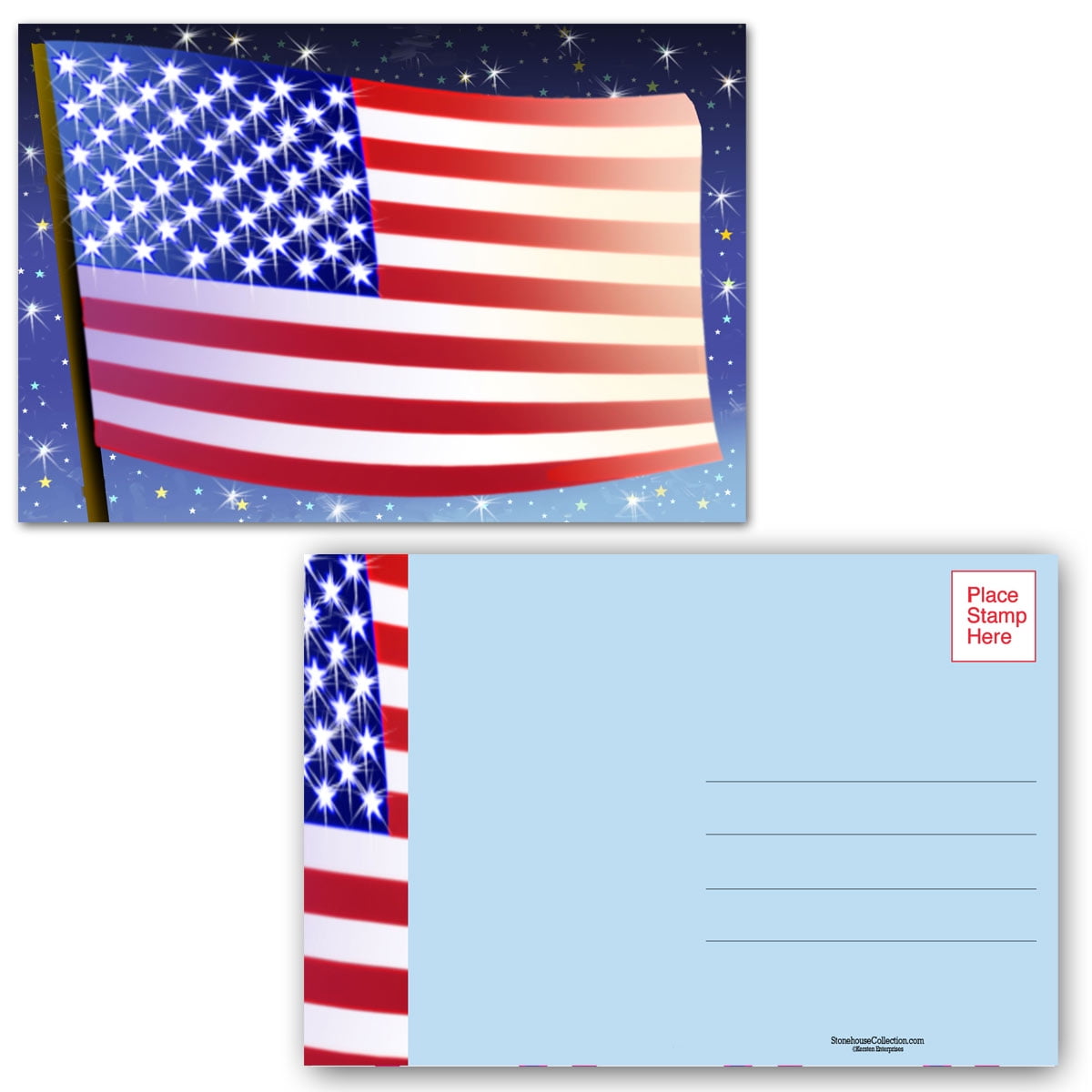 American Flag Postcards - 40 4x 6 Patriotic Postcards - USA - 17096 ...