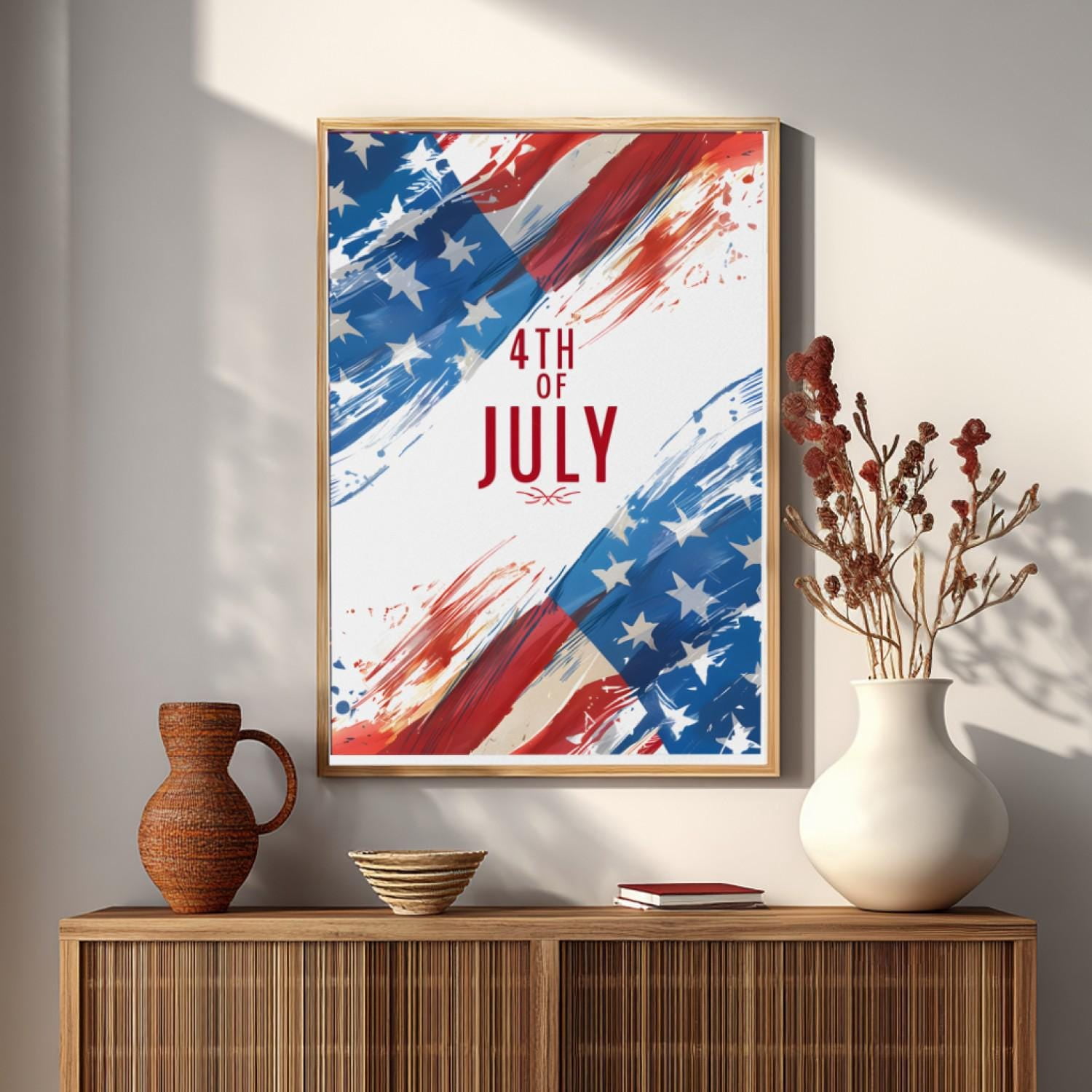 American Flag Poster, Brushstroke Independence Day Print, Poster Only ...