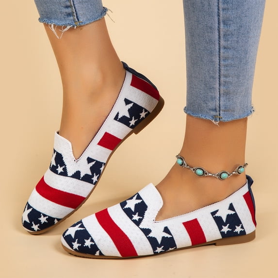 American Flag Print Flat Shoes for Women Slip on Sneakers Classic Mesh ...