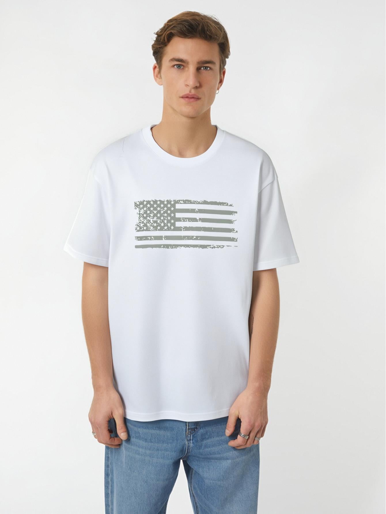 American Flag Print Men's T-Shirt - Casual & Sporty, Crew Neck, Short ...