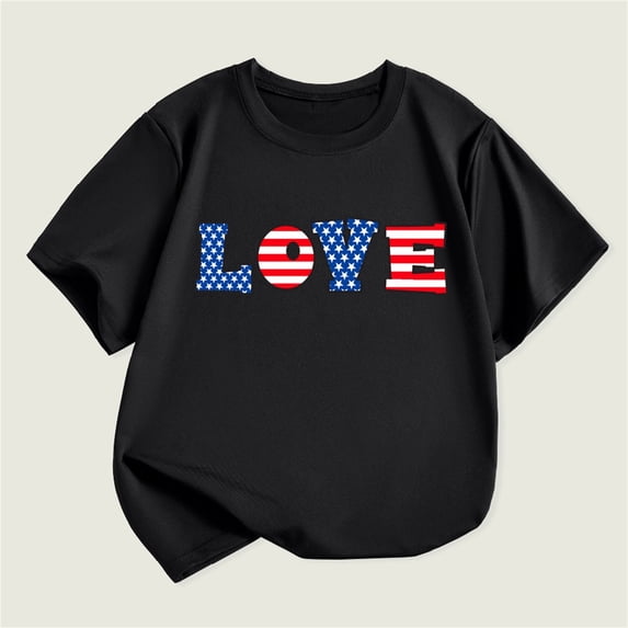 American Flag Print T-Shirts for Girls 4th of July Short Sleeve ...