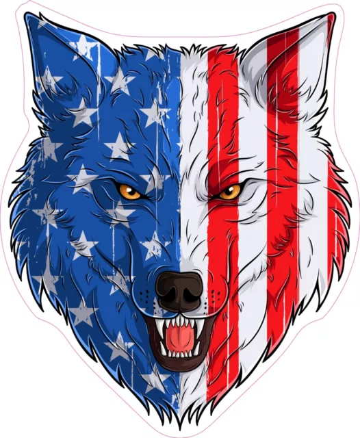 American Flag Printed On Wolf Sticker Window Decal Phone Decal Water ...
