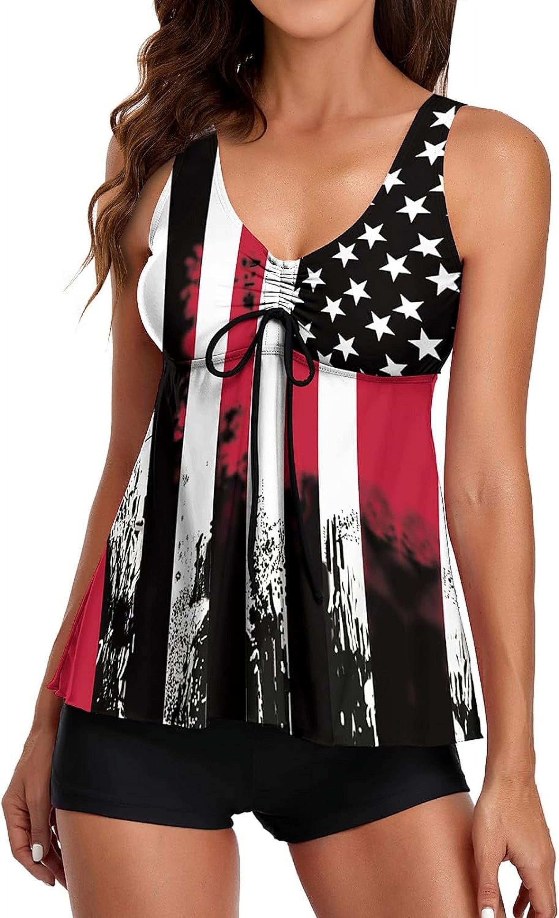 American Flag Printed Tankini Swimsuits for Women Two Piece Swimsuit ...