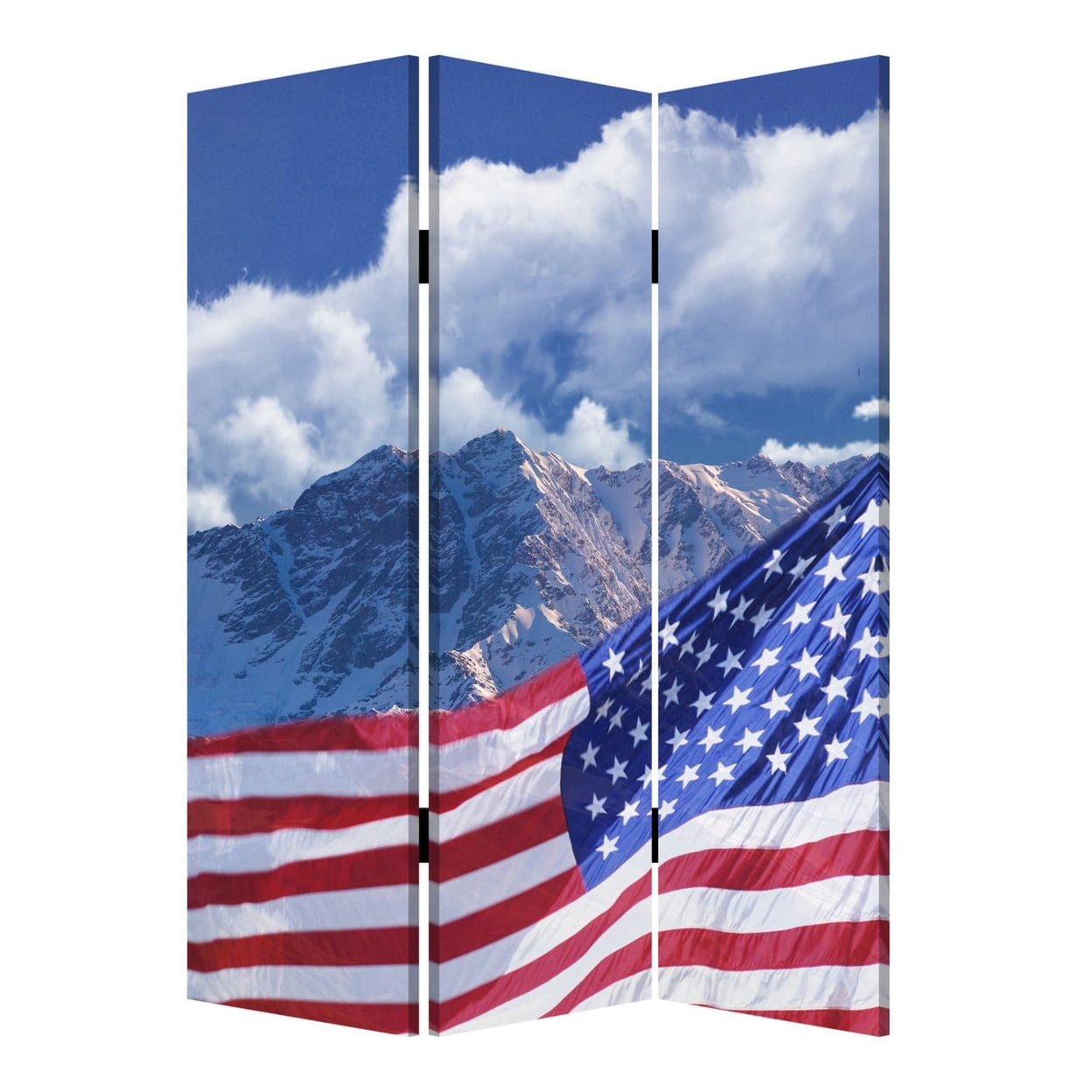 American Flag Printed Wood and Canvas 3 Panel Screen, Multicolor ...