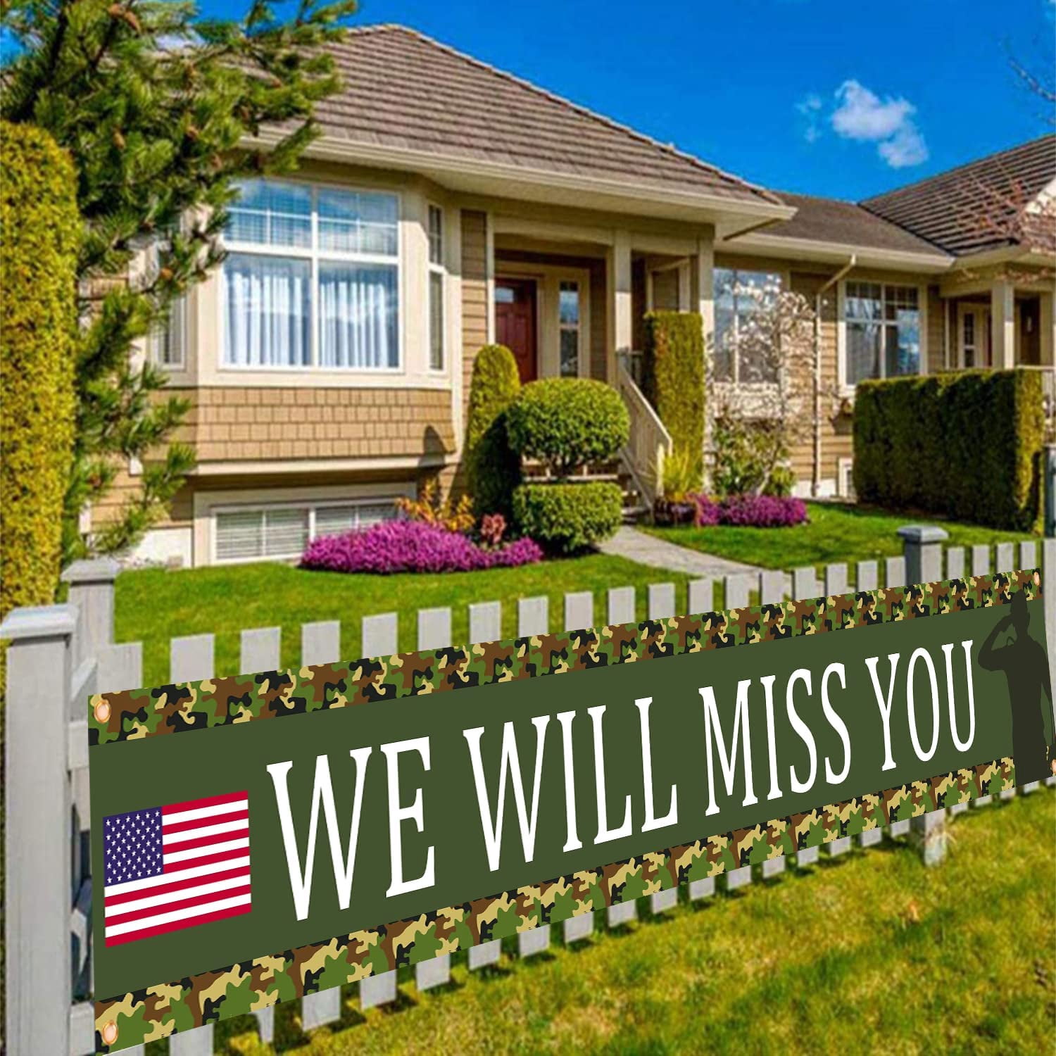 American Flag Ptriotic Soldier We Will Miss You Backdrop Banner ...