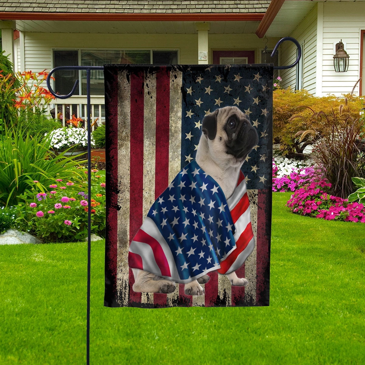 American Flag Pug Dog Wearing Flag American Patriot Patriotic 4th of ...