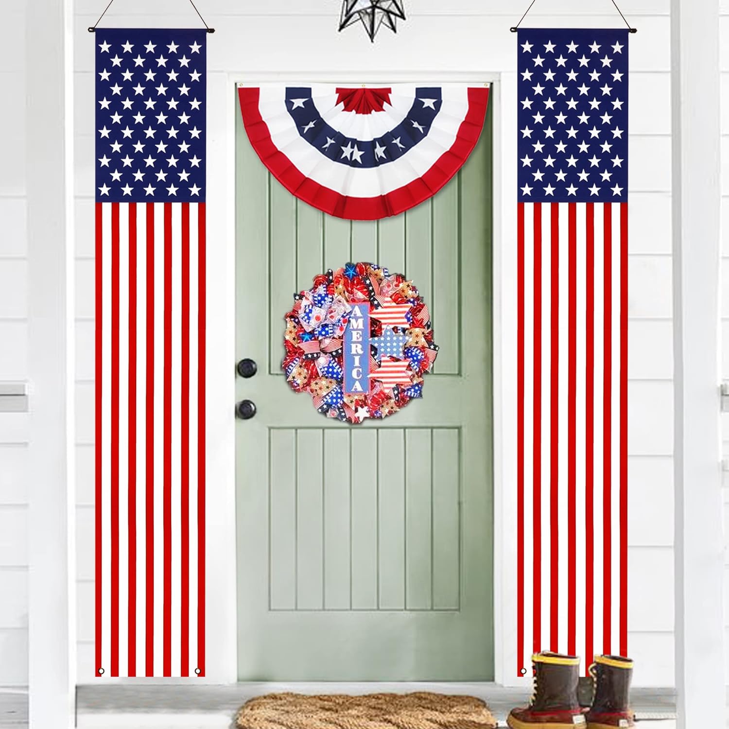 American Flag Pull-Down Door Banners Porch Signs (2 Pieces) - 12" x 72 ...
