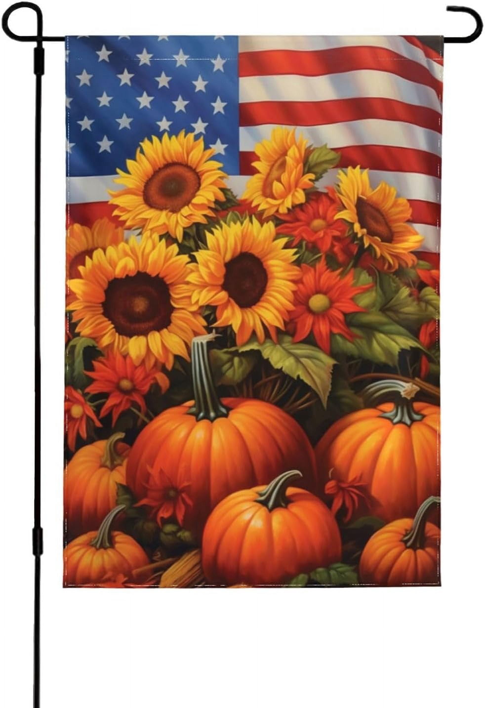 American Flag Pumpkins And Sunflowers Garden Flag Vertical Double Sided ...