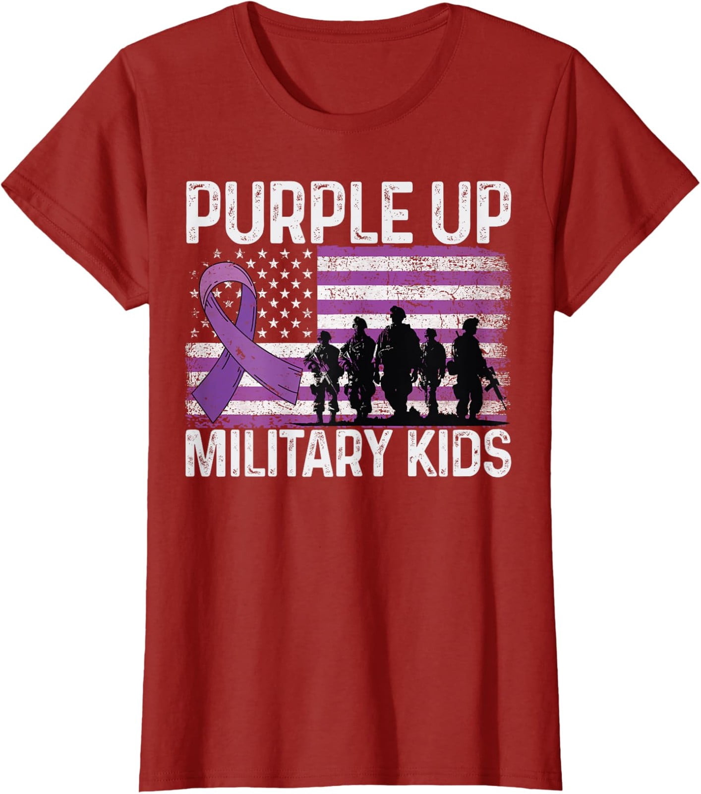 American Flag Purple Up Military Month Of Military Ladies' Crewneck T ...