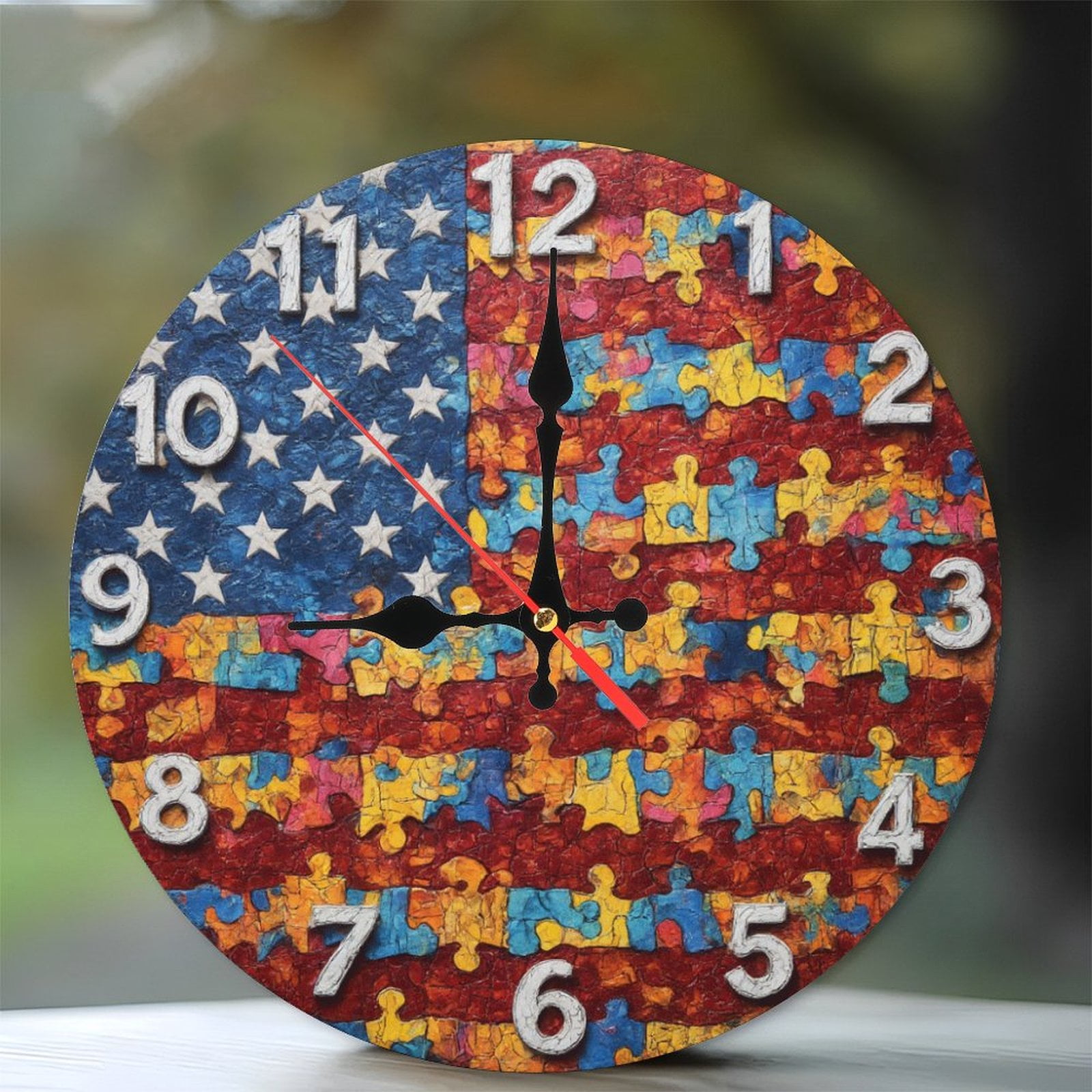 American Flag Puzzle Wall Clock Unique Gift Home Decor 10-Inch Silent ...