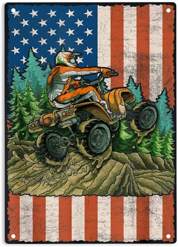 American Flag Quad Biker Rider Four Wheeler Fun Off Road Metal Quad ...