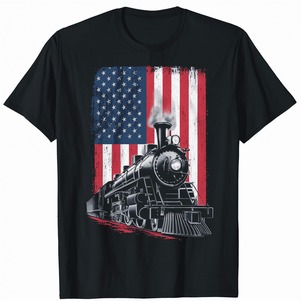 American Flag Railroad Train T-Shirt American Heritage Train Tee ...