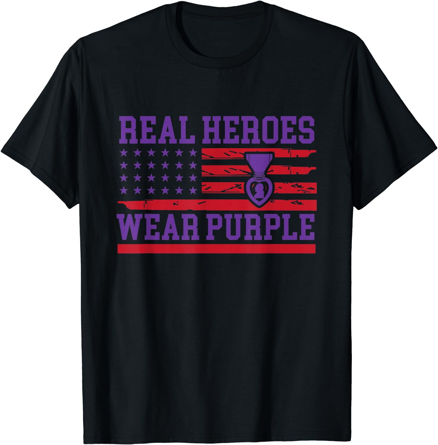 American Flag Real Heroes Wear Purple Military Purple Heart T-Shirt ...