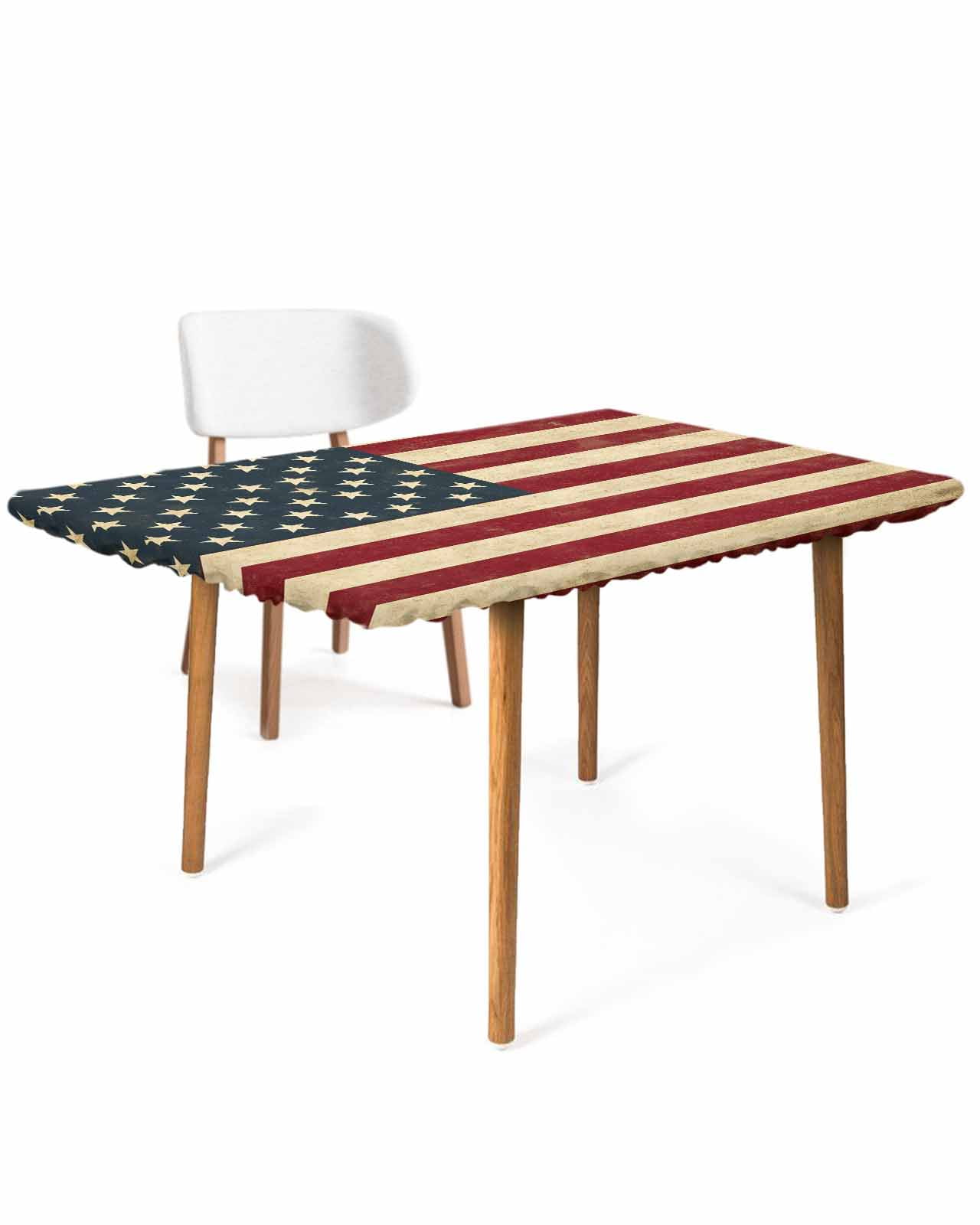 American Flag Rectangle Tablecloth, Waterproof Elastic Fitted Table ...
