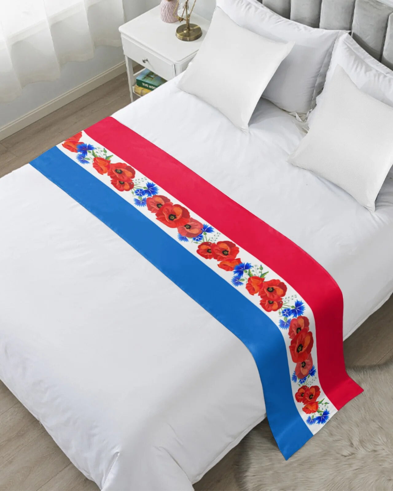 American Flag Red Blue Flower Poppy Cornflower Bedspread Bed Runner Bed ...