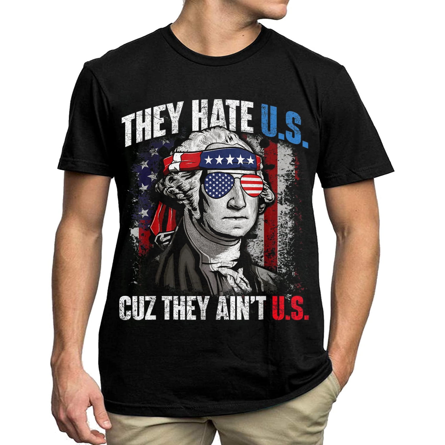 American Flag Retro 4th of July Gift T-Shirt They Hate Us Cuz They Ain ...