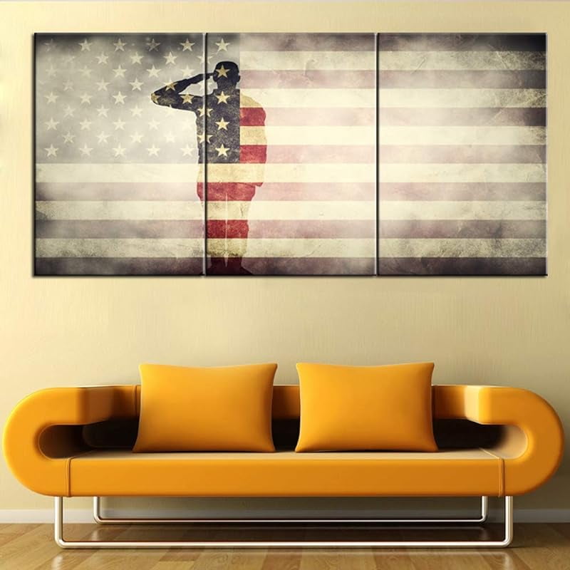 American Flag Retro Paintings Red Blue Stripes Pictures for Living Room ...