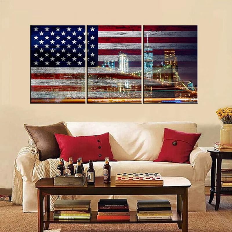 American Flag Retro Paintings Red Blue Stripes Pictures for Living Room ...