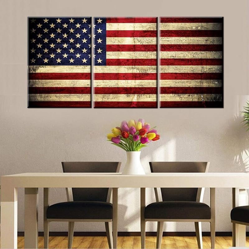 American Flag Retro Paintings Red Blue Stripes Pictures for Living Room ...