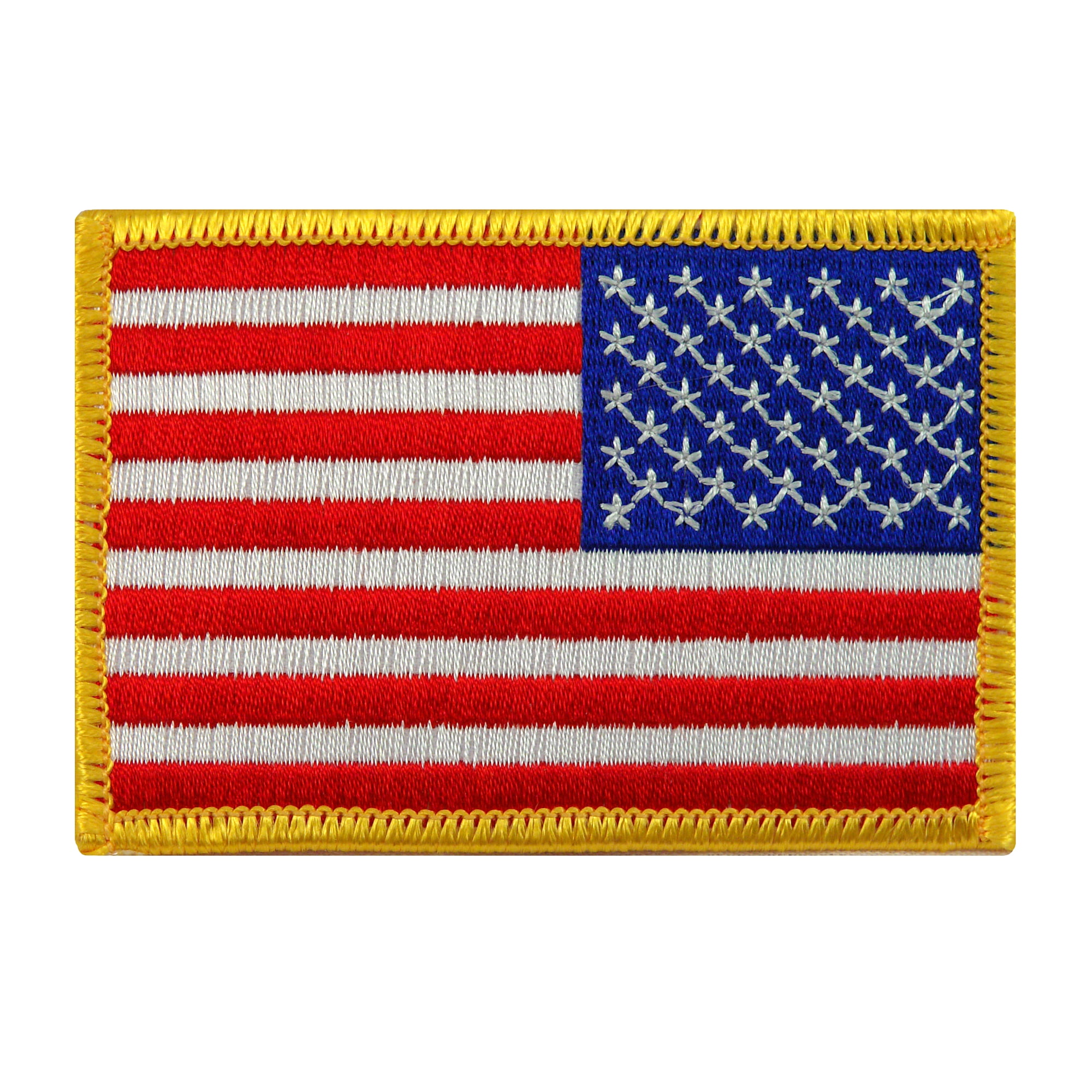 American Flag Reversed Iron On Embroidered Patch Gold Border