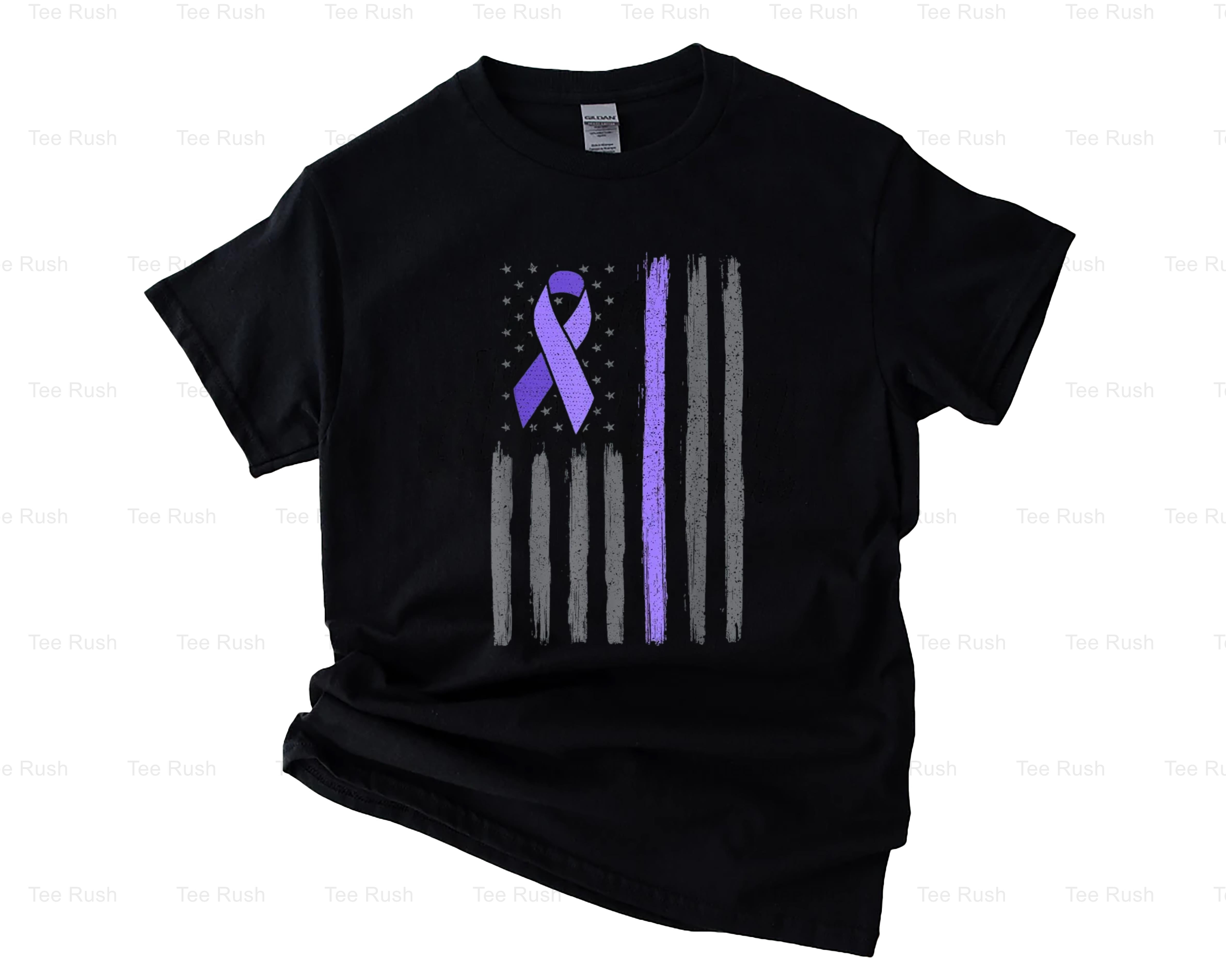 American Flag Ribbon Funny Stomach Cancer Awareness Periwinkle Support ...