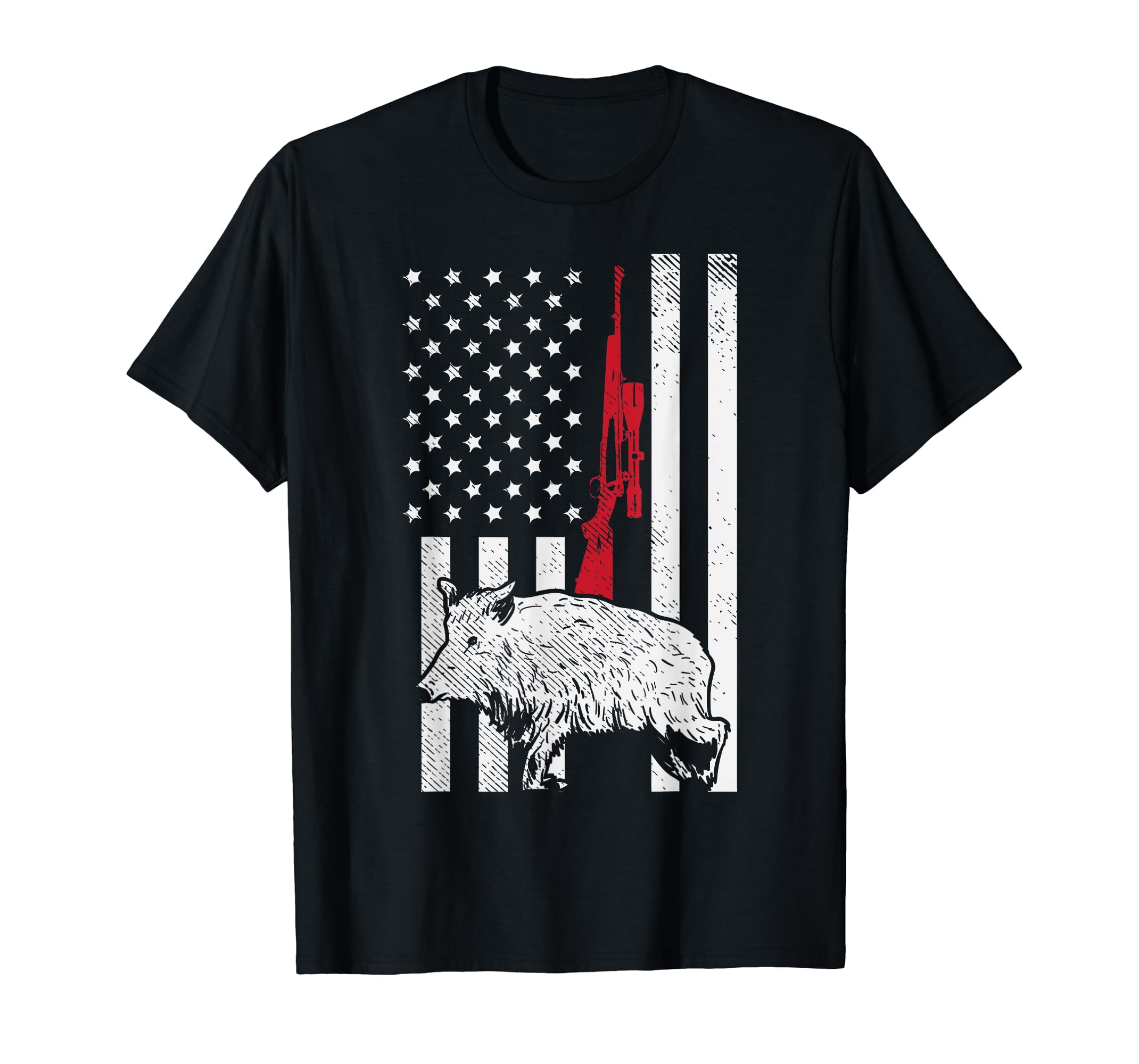 American Flag Rifle Hog Boar Pig Gun Hunting USA Hunter Gift T-Shirt ...