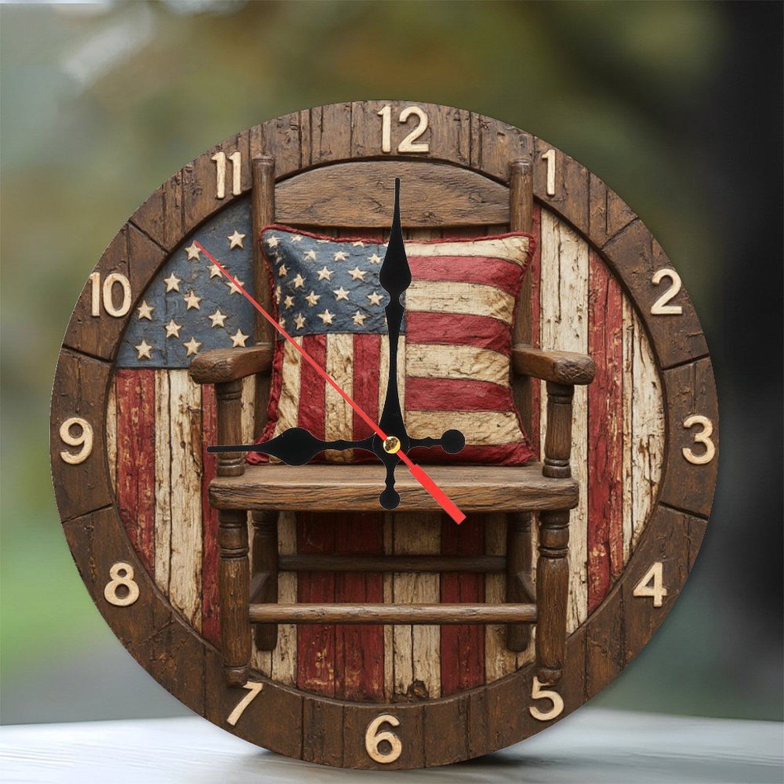 American Flag Rocking Chair Wall Clock Rustic Farmhouse Decor 10-Inch ...