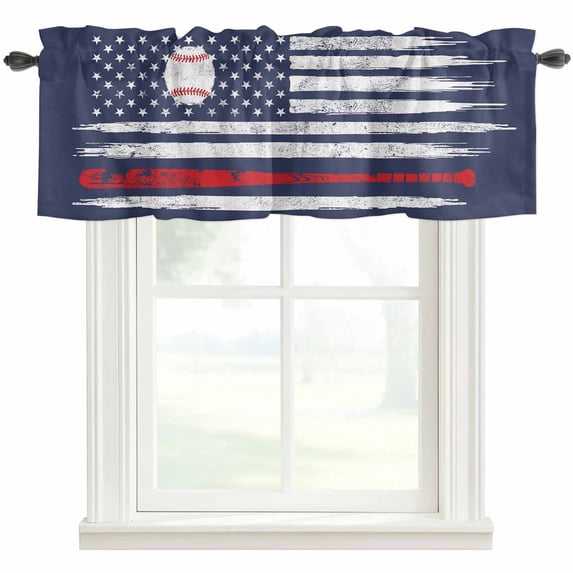American Flag Rod Pocket Curtain Valance, US Flag Baseball Stars Navy ...