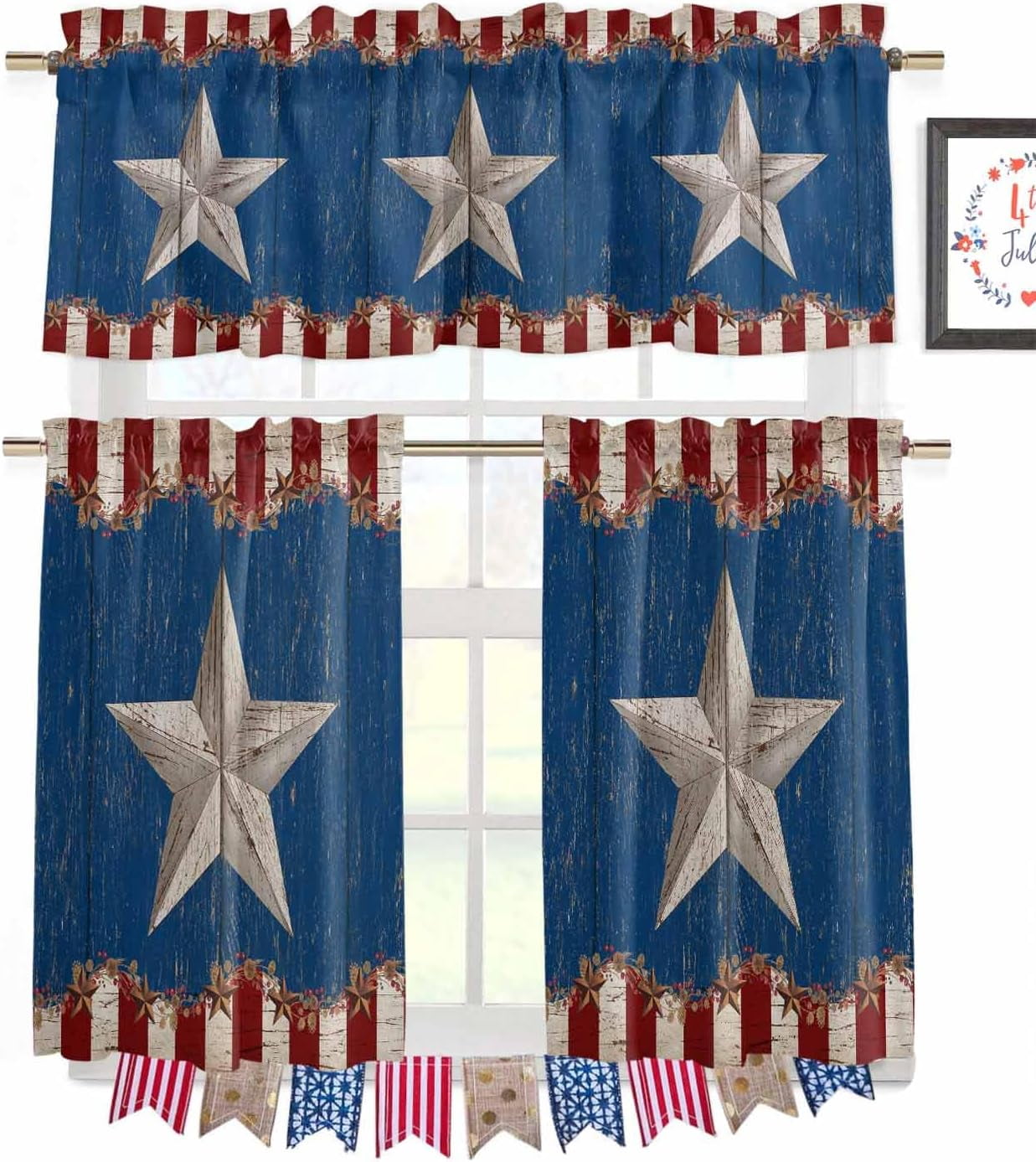 American Flag Rod Pocket Kitchen Curtain Valance and Tiers Set,USA ...
