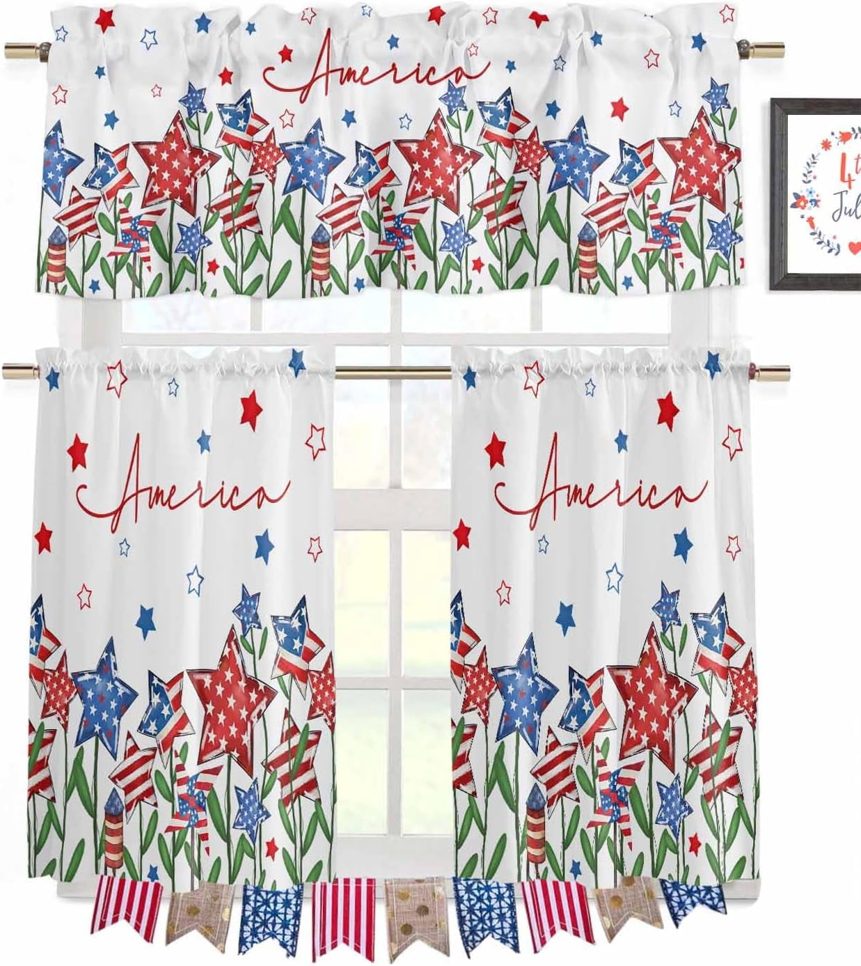 American Flag Rod Pocket Kitchen Curtain Valance and Tiers Set,USA ...