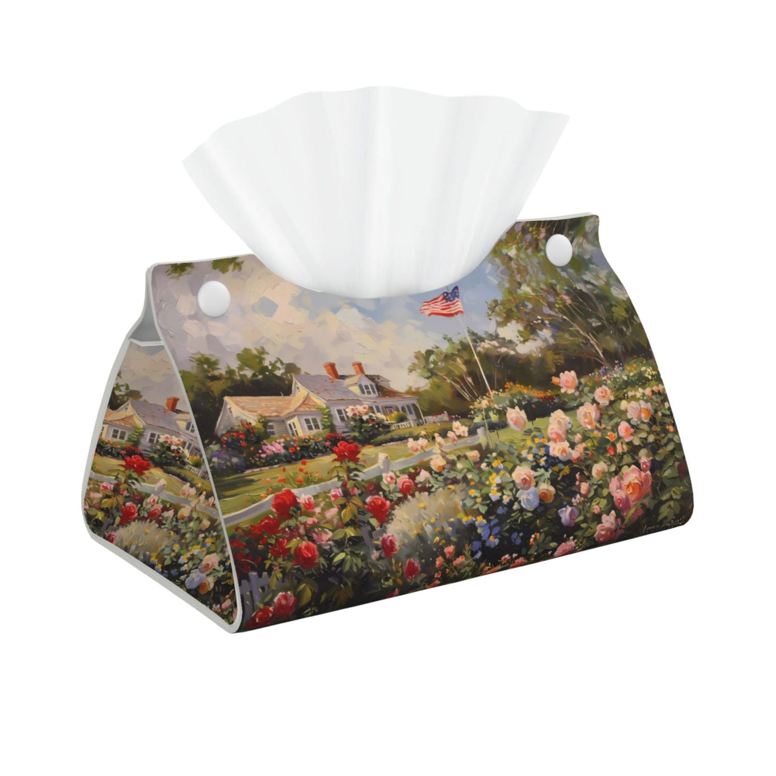 American Flag Rose Garden Long Leather Tissue Box Cover - Tissue Box ...