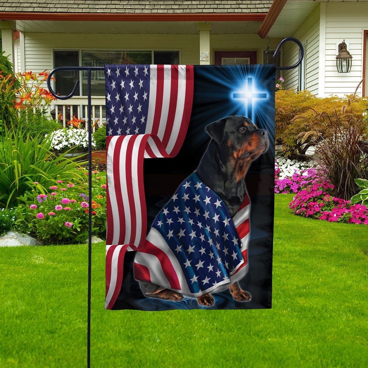 American Flag Rottweiler Dog Wearing Flag American Patriot Patriotic ...