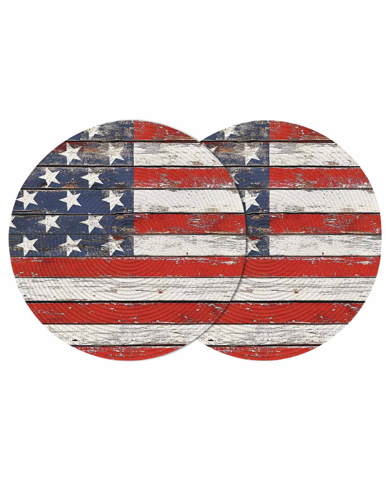American Flag Round 15 Inch Placemats Set of 2, Red Blue Star Stripes ...