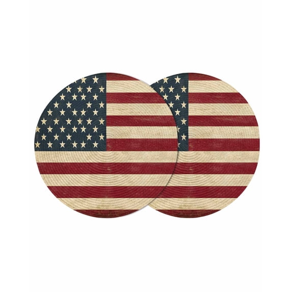 American Flag Round 15 Inch Placemats Set of 2, Vintage Red BlueUSA ...