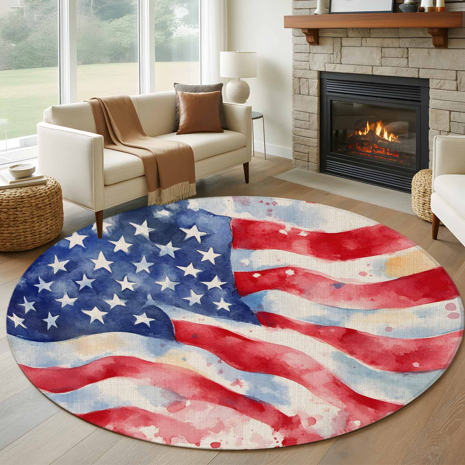 American Flag Round Area Rug 6 FT, Non Slip Bedroom Area Rug, Abstract ...