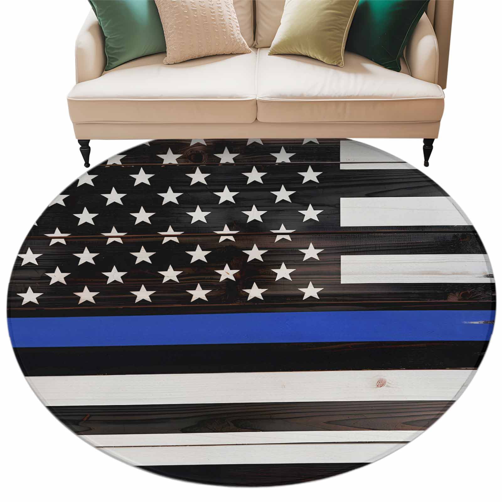 American Flag Round Area Rug 5ft Blue Line Star Black White Stripes ...