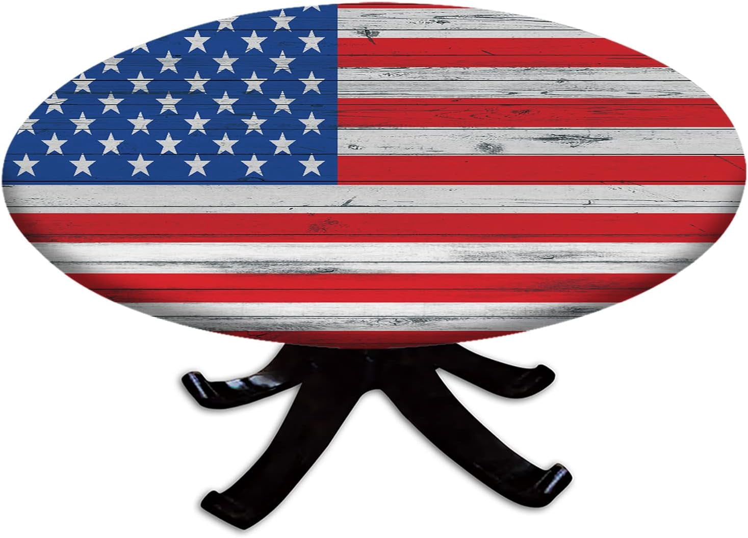 American Flag Round Fitted Tablecloth, 4th of July Flag on wood Grain ...