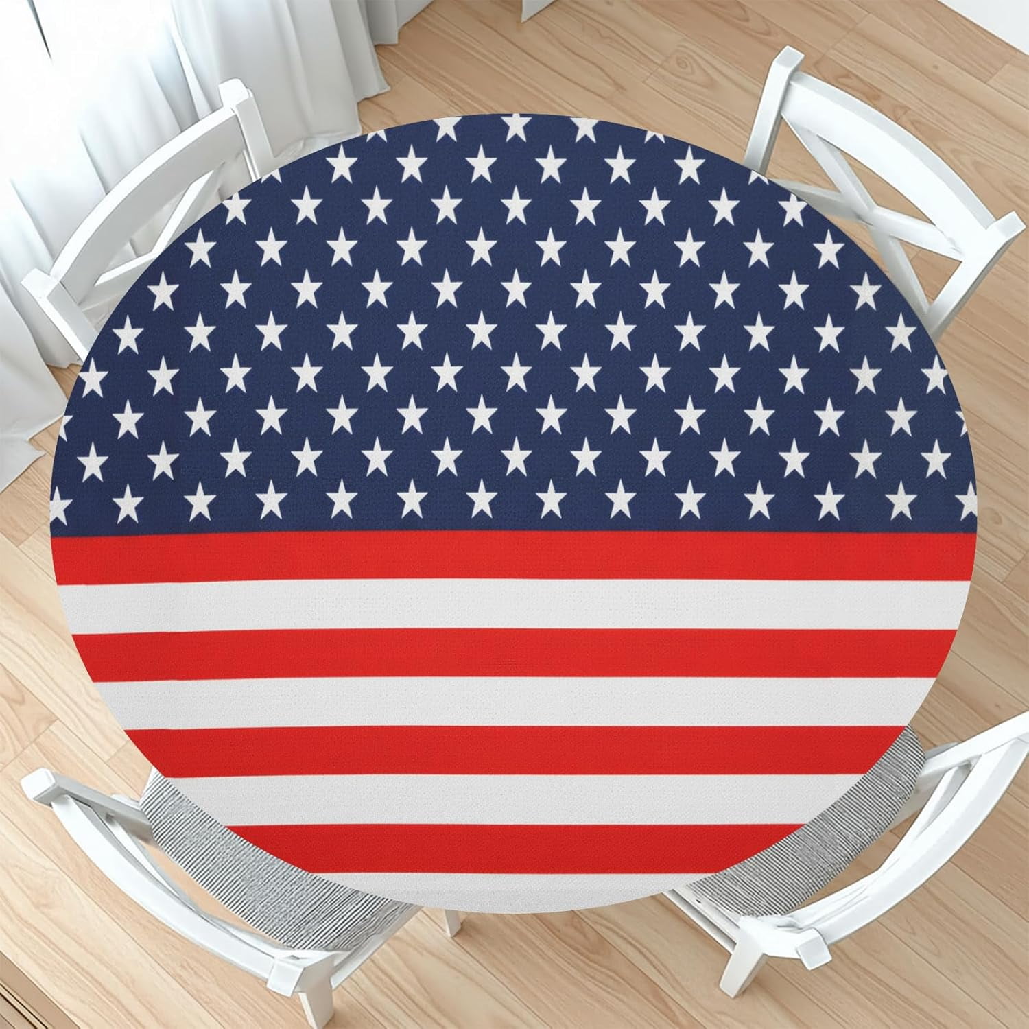 American Flag Round Fitted Tablecloth with Elastic 4th of July ...