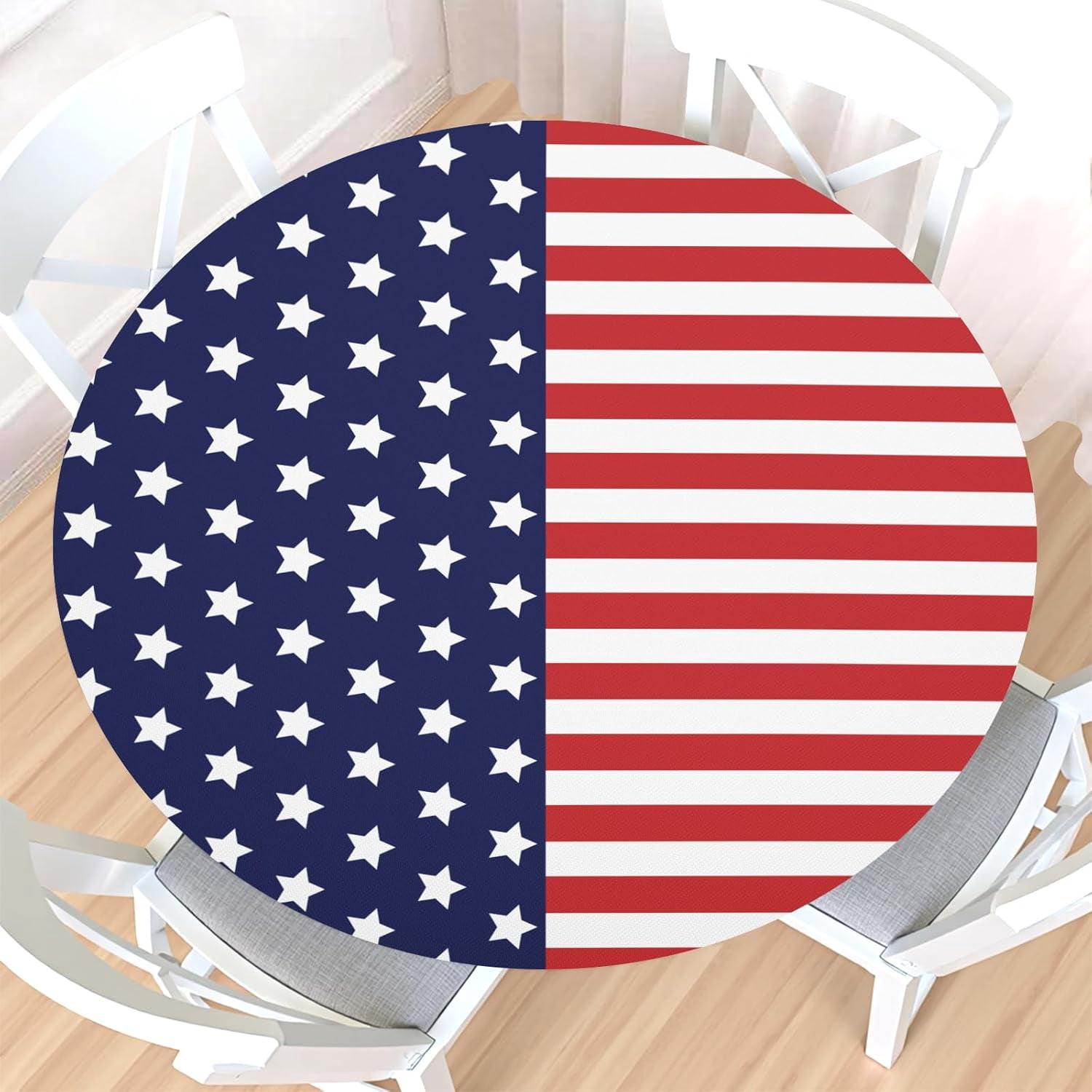 American Flag Round Fitted Tablecloth with Elastic Edge,Water-Resistant ...