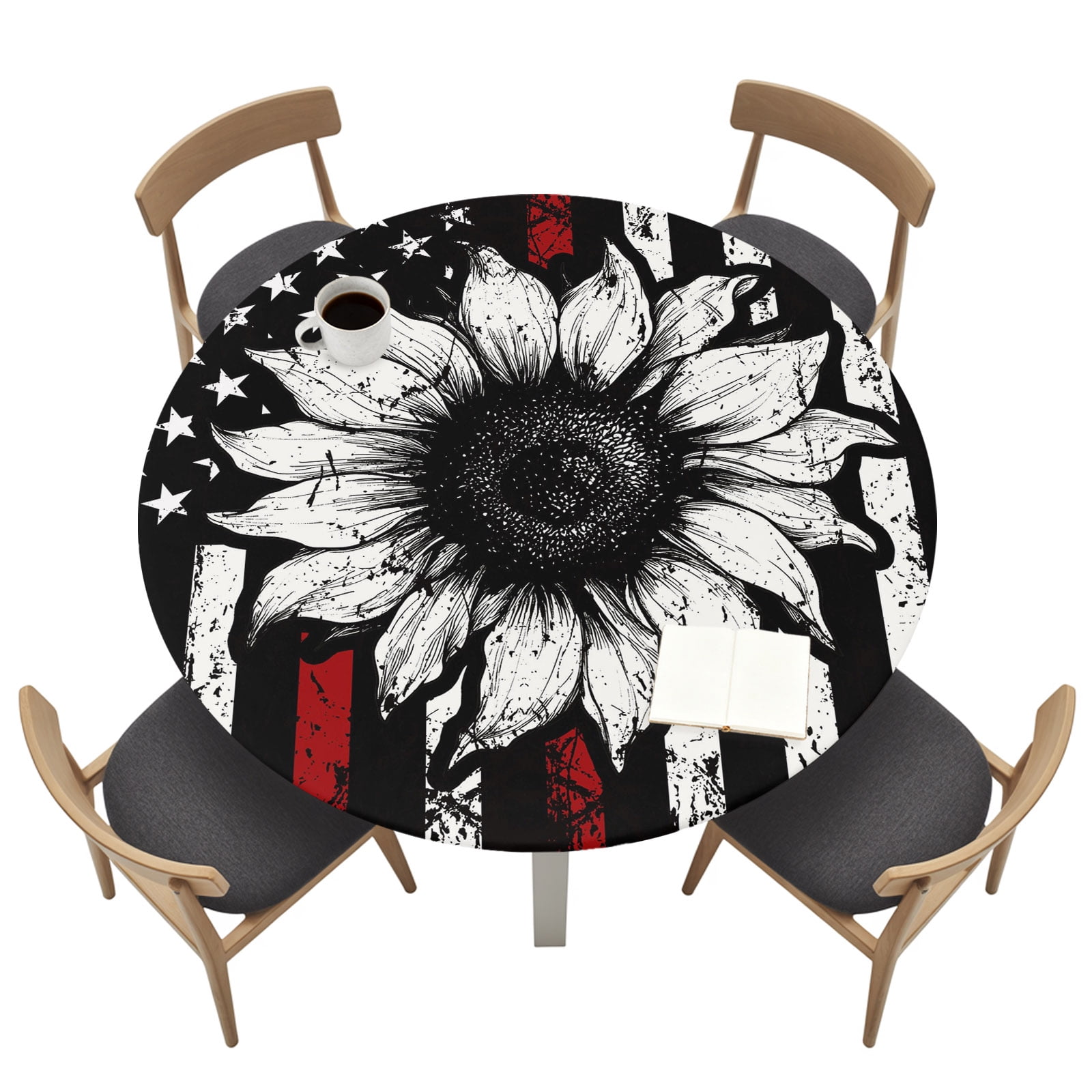 American Flag Round Fitted Tablecloth with Elastic Edged, Retro ...