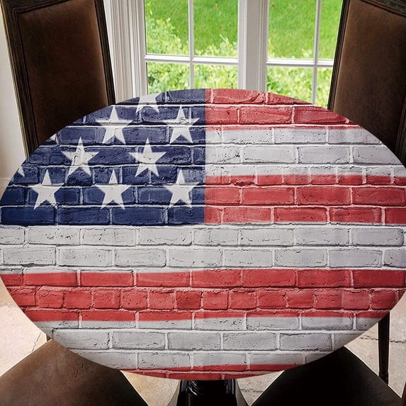 American Flag Round Fitted Tablecloth Elastic Edged, Waterproof ...