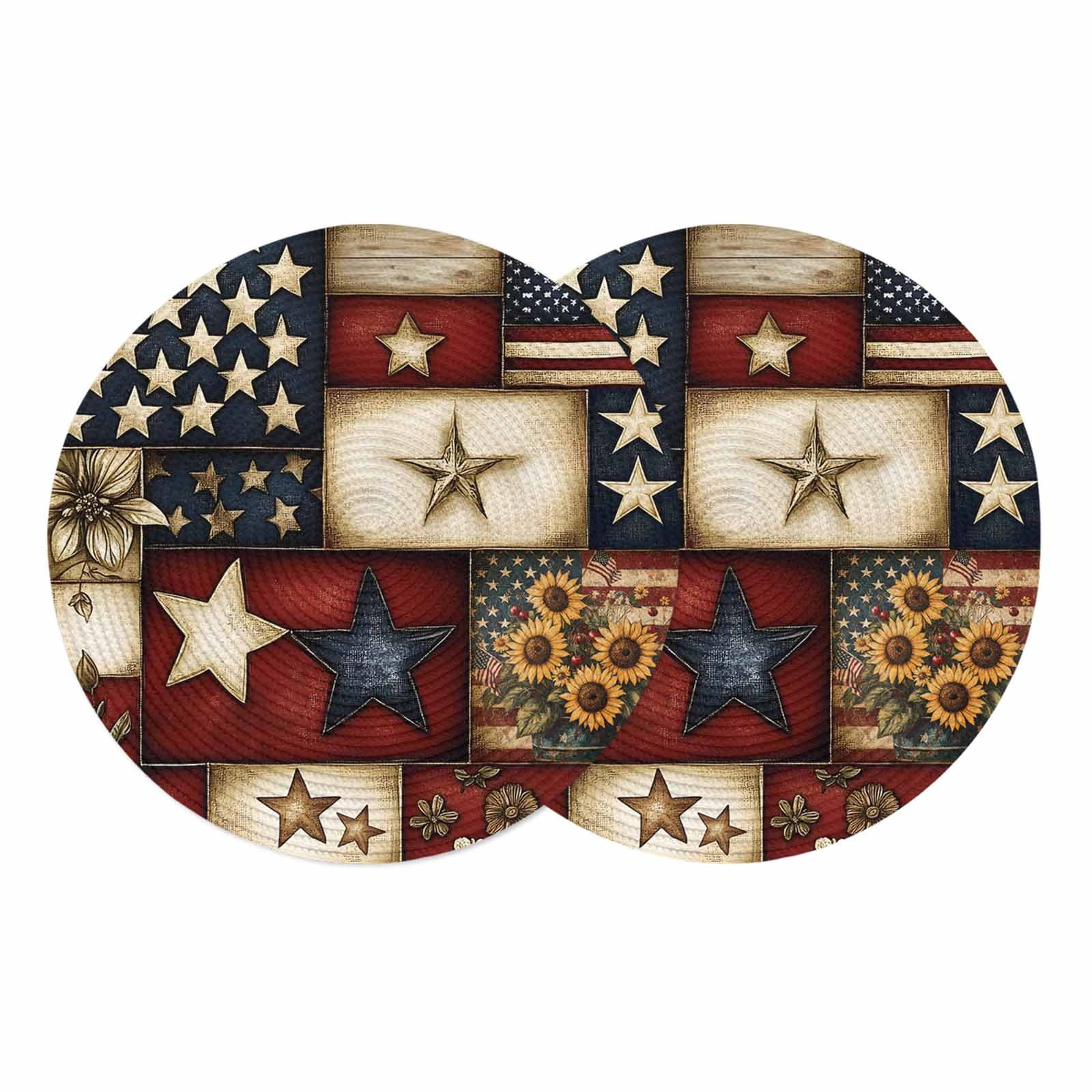 American Flag Round Placemats Set of 2, Braided Polypropylene Place ...
