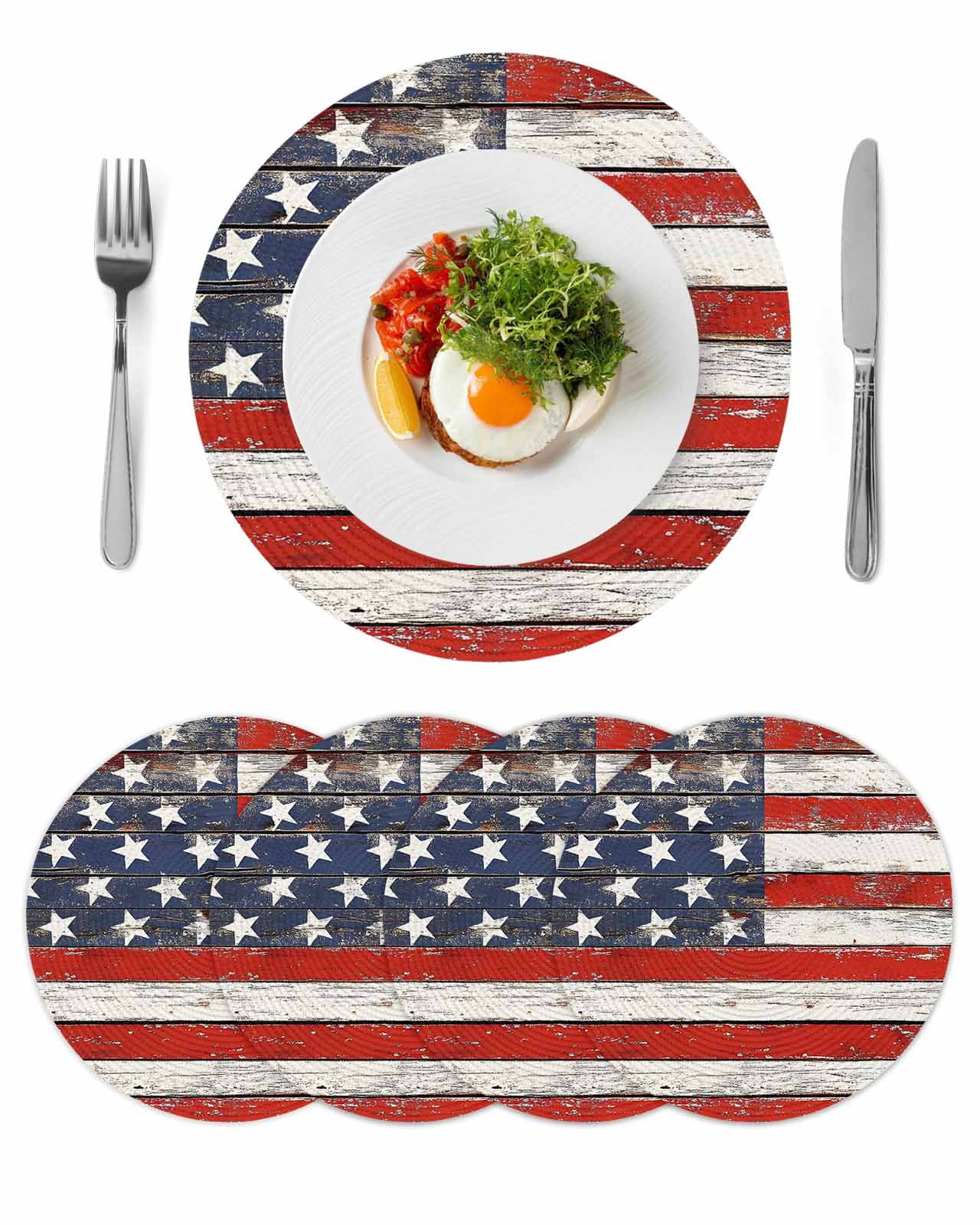 American Flag Round Placemats Set of 4 for Dinning Tables,Heat-proof ...