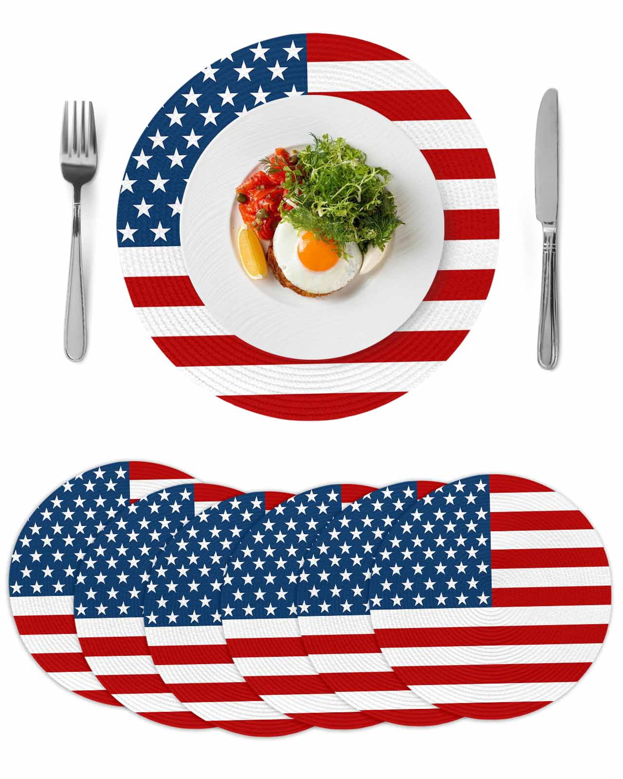 American Flag Round Placemats Set of 6 for Dinning Tables, Heat-proof ...